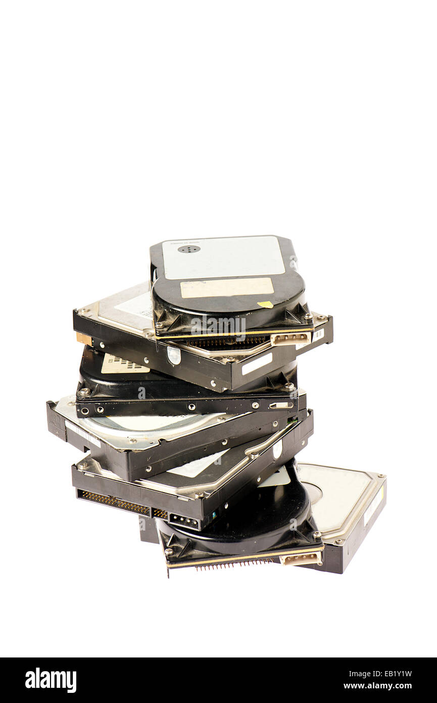 isolated pile of computer hard drives at white background Stock Photo ...