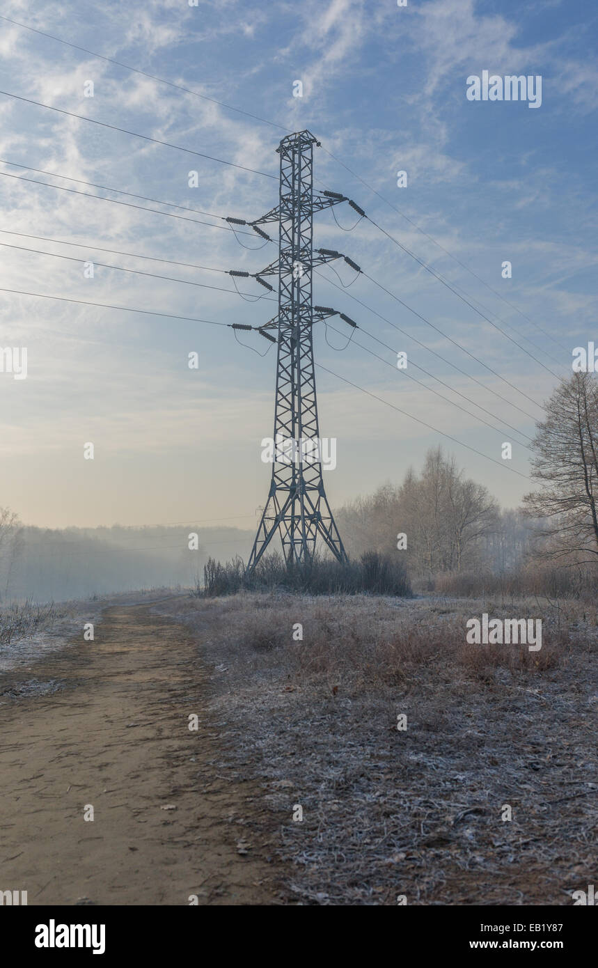 Power lines in winter Stock Photo - Alamy