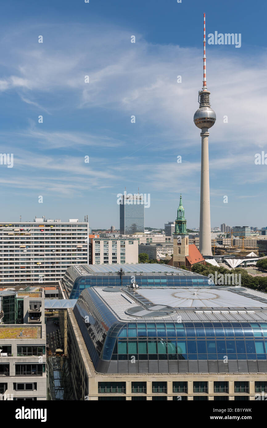 Aerial view of Berlin with modern office buildings and television tower ...