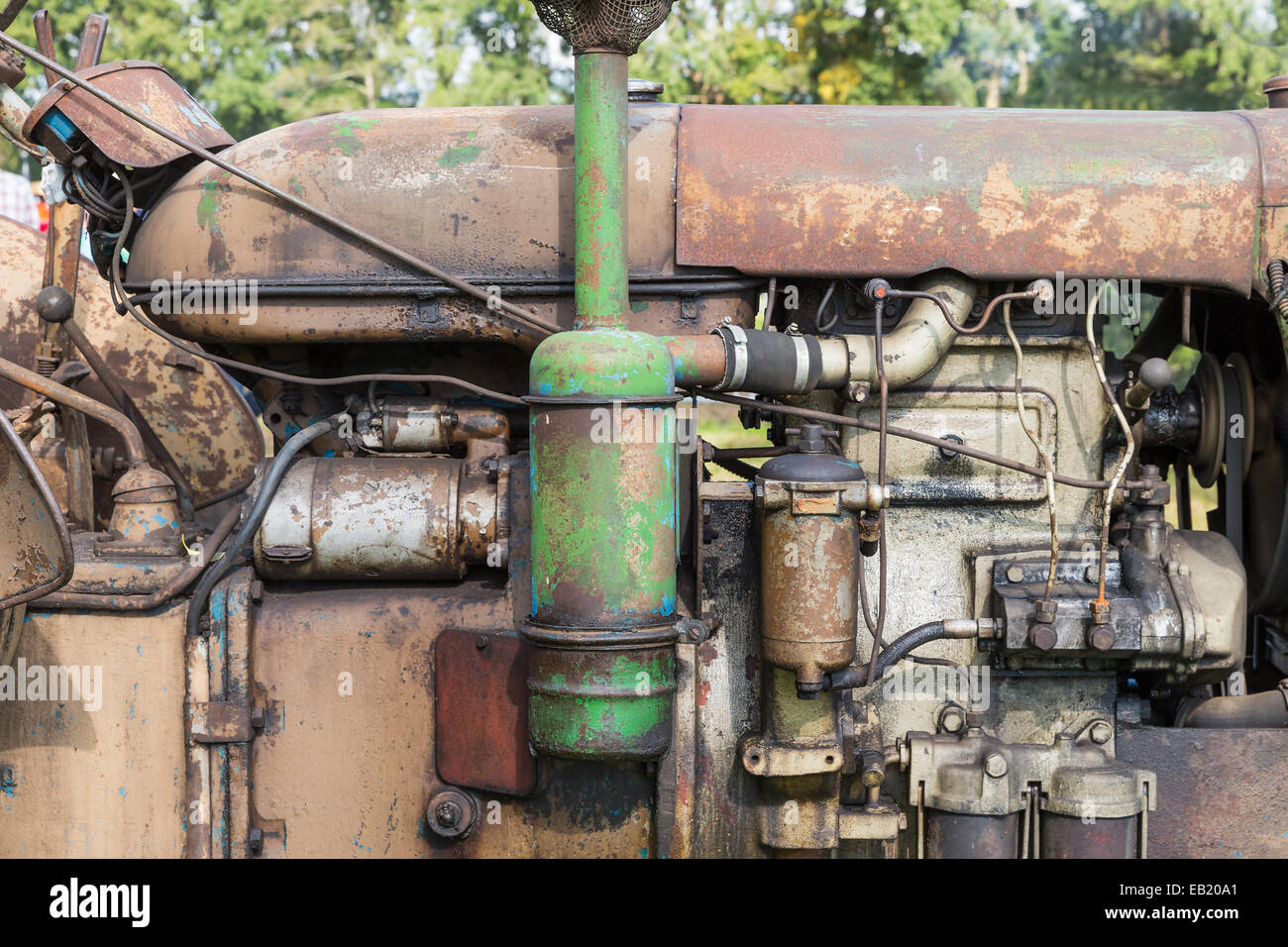 Closeup of the open engine of an old tractor Stock Photo - Alamy