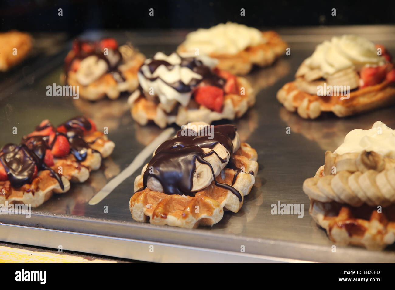 Brussels Belgian waffles snack Stock Photo - Alamy