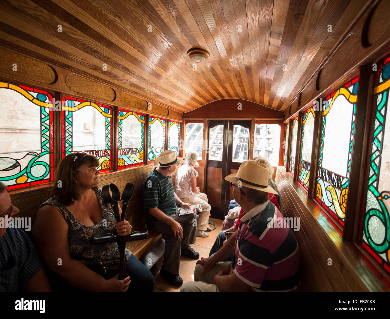 passengers in the water-driven passenger carrying tramway up the cliffs ...