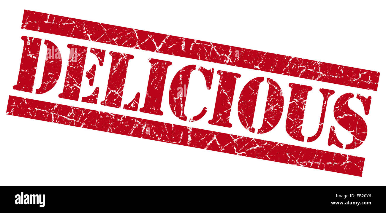 Delicious red grunge stamp Stock Photo - Alamy