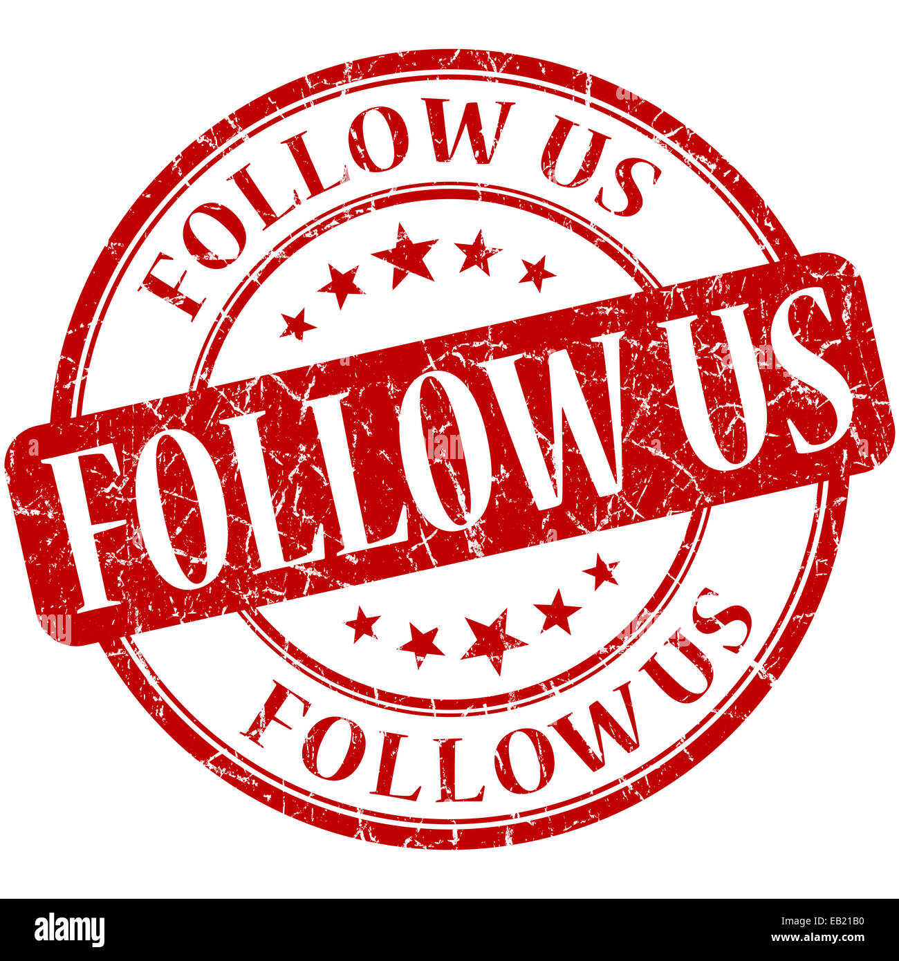 Follow us red round grungy vintage rubber stamp Stock Photo - Alamy