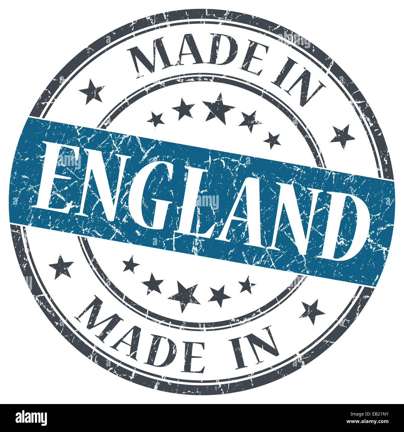 made in England blue grunge round stamp isolated on white background ...