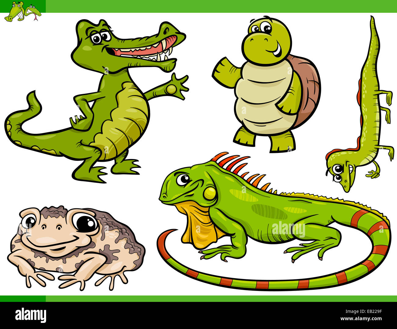 Cartoon Illustration of Funny Reptiles and Amphibians Set Stock Photo ...
