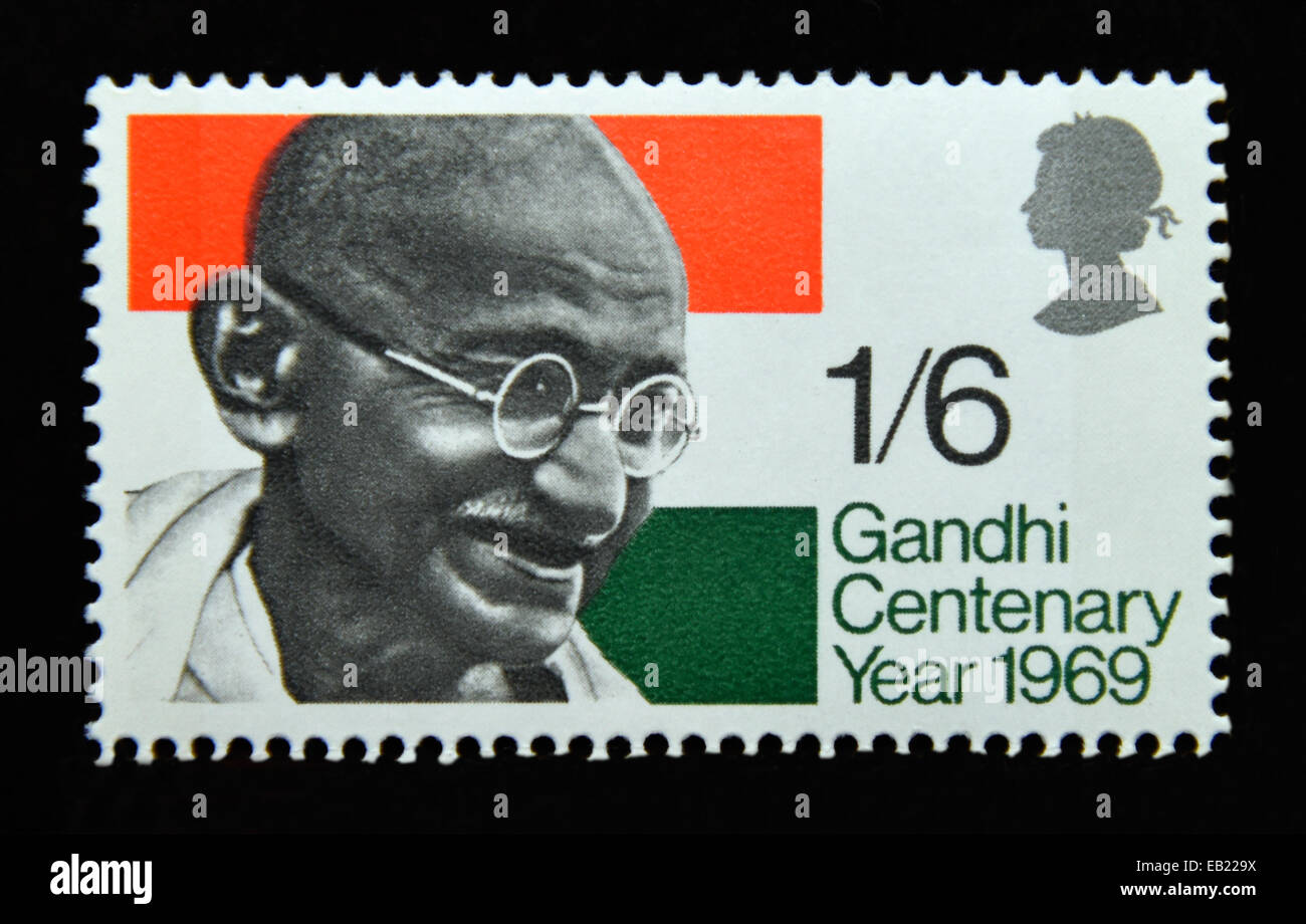 Postage stamps. Great Britain. Queen Elizabeth II. Mahatma Gandhi ...
