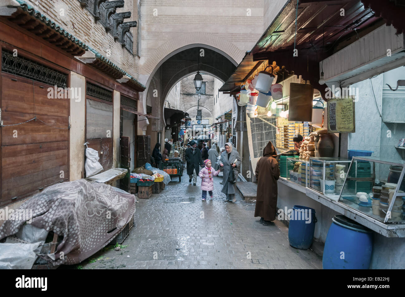 Street in the ancient medina of moroccan city Fez. November 30, 2008 in ...