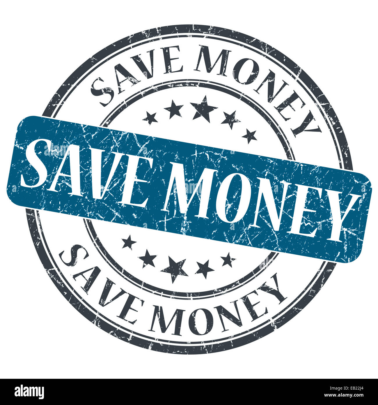 Save money blue round grungy stamp isolated on white background Stock ...