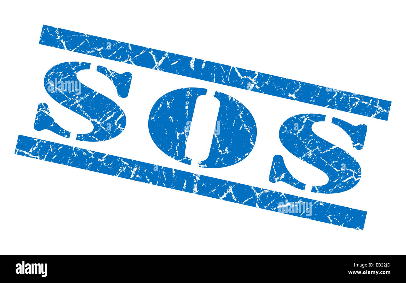 sos blue grunge stamp isolated on white Stock Photo - Alamy