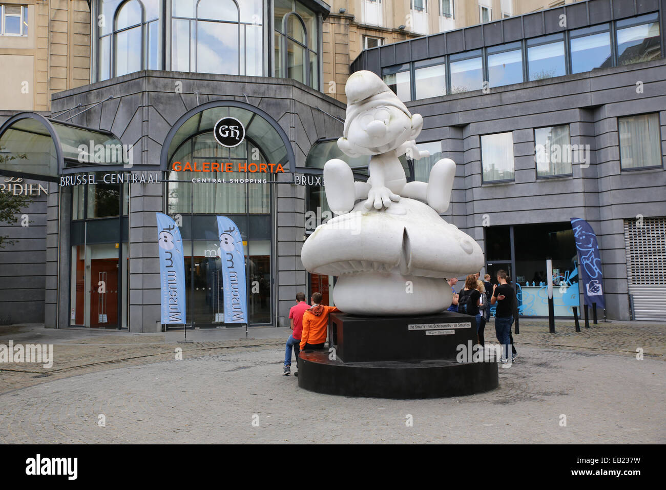 giant smurf statue brussels Stock Photo - Alamy