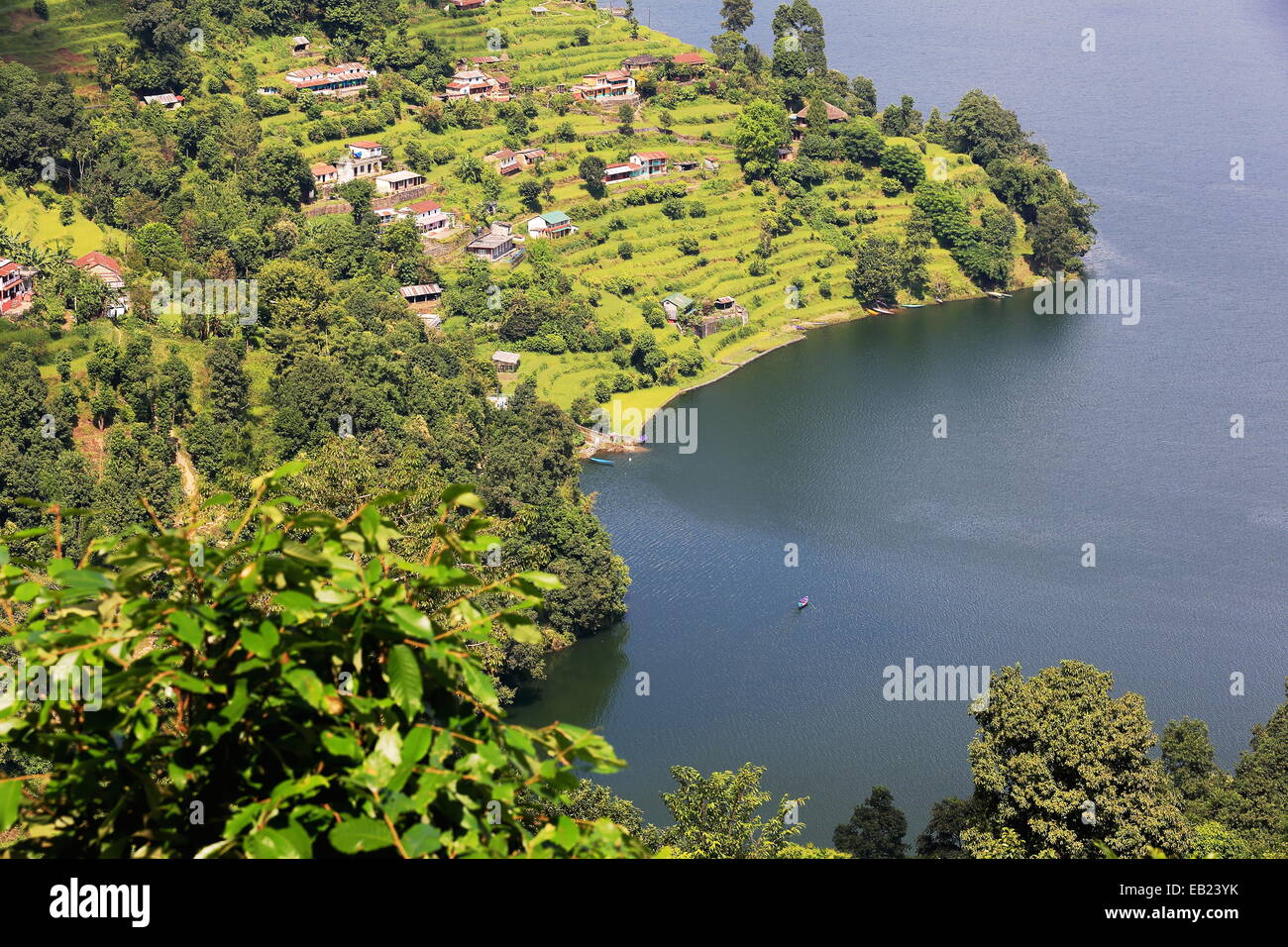 View of some homesteads among orchards-shore of the 4.43 km2-784 ms ...