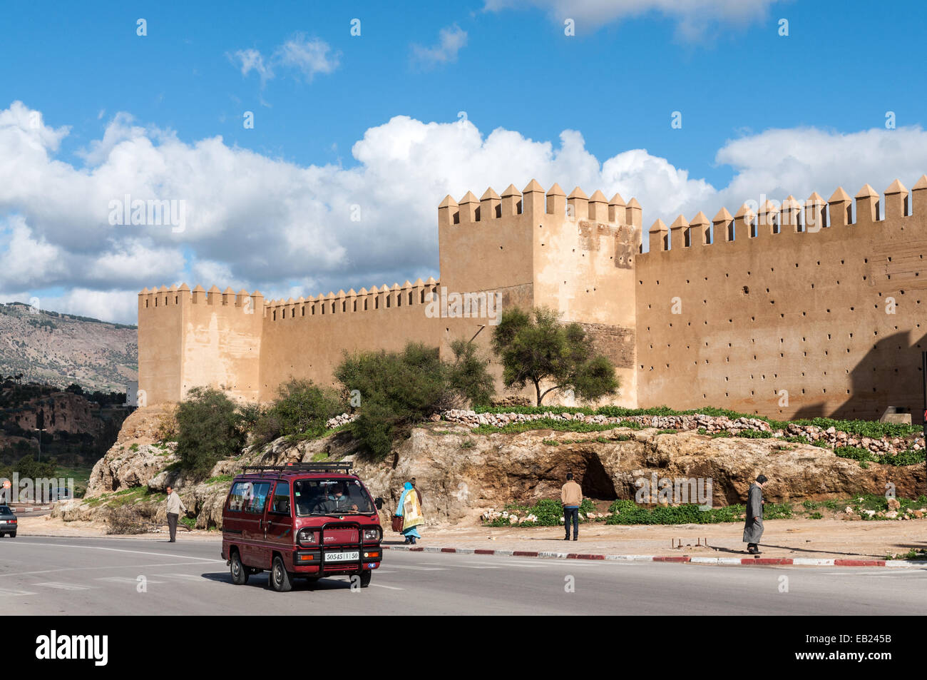 Street and the ancient fortified wall in Fez. December 2, 2008 in Fez ...