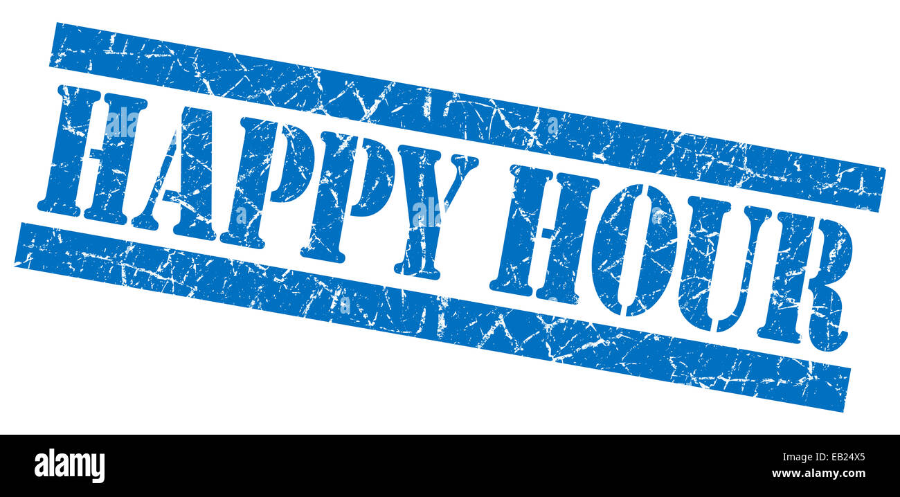 Happy hour grunge blue stamp Stock Photo - Alamy