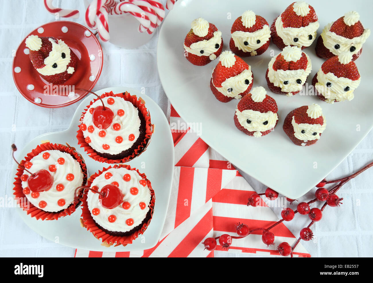 Christmas holiday dessert party food in modern red and white trend ...