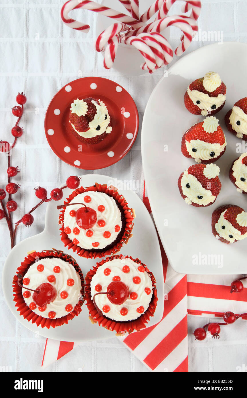 Christmas holiday dessert party food in modern red and white trend ...