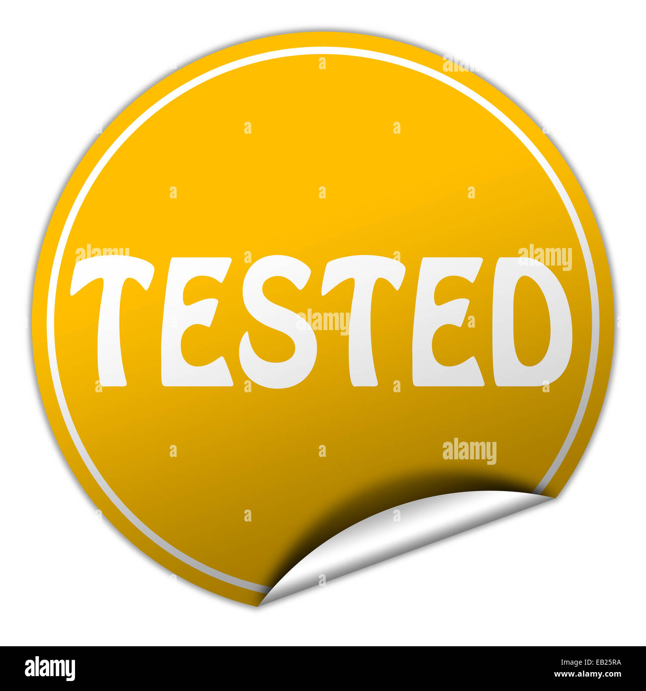 tested round yellow sticker on white background Stock Photo - Alamy