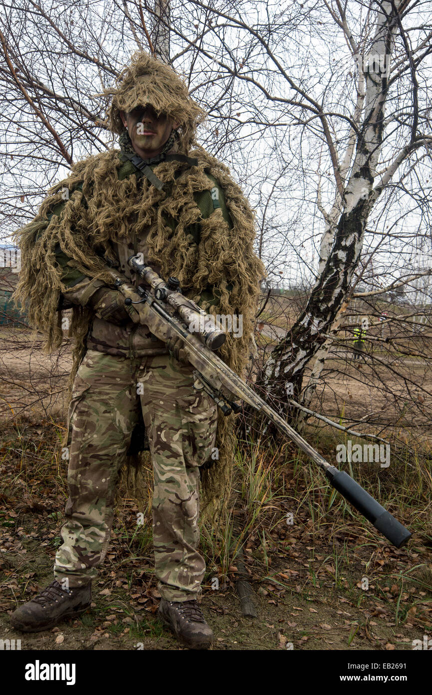 British sniper with his L115A3 long range sniper rifle on exercise in ...