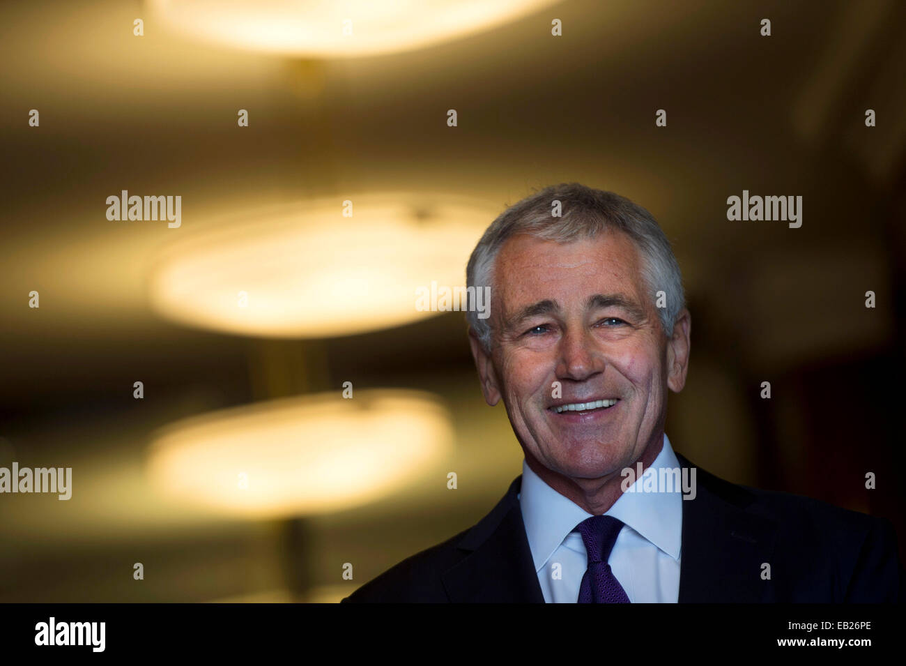 US Secretary of Defense Chuck Hagel smiles as he prepares to greet New ...