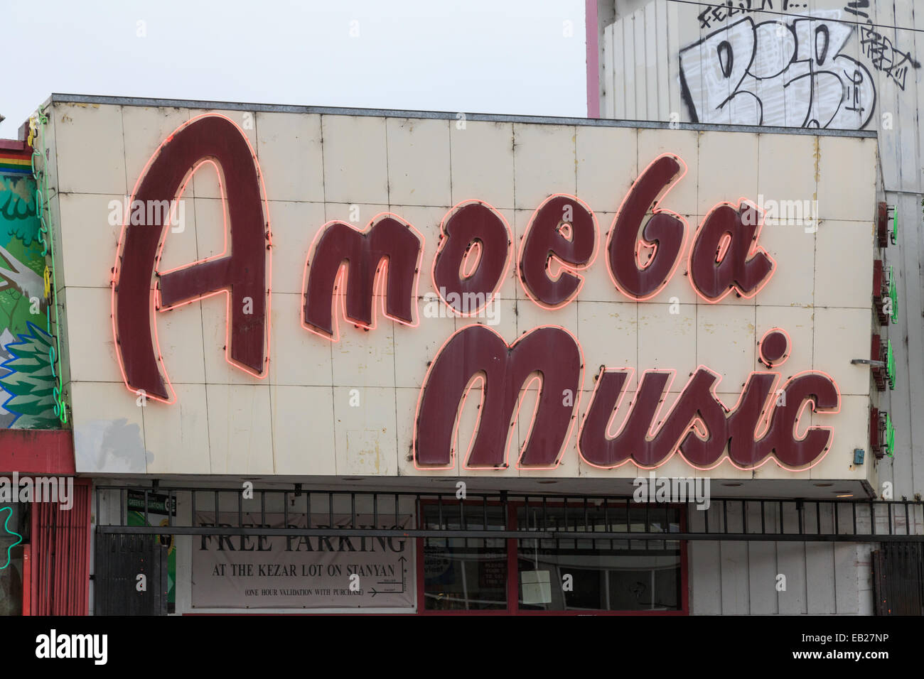 Signage for the famous record store Amoeba Music in the Haight-Ashbury ...