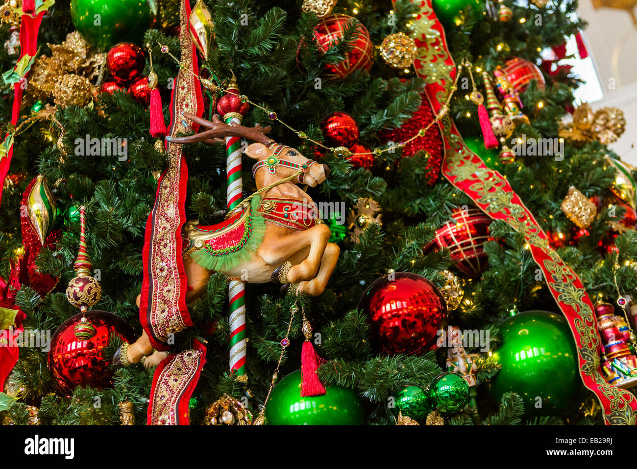 Large CHristmas tree decorated with bright ornaments Stock Photo - Alamy