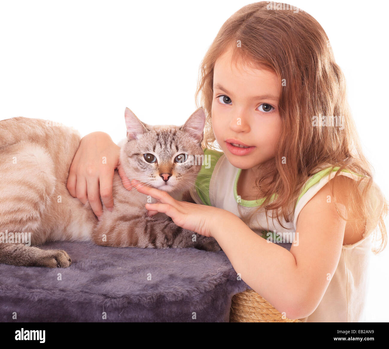 Beautiful little girl hugging her cat Stock Photo - Alamy