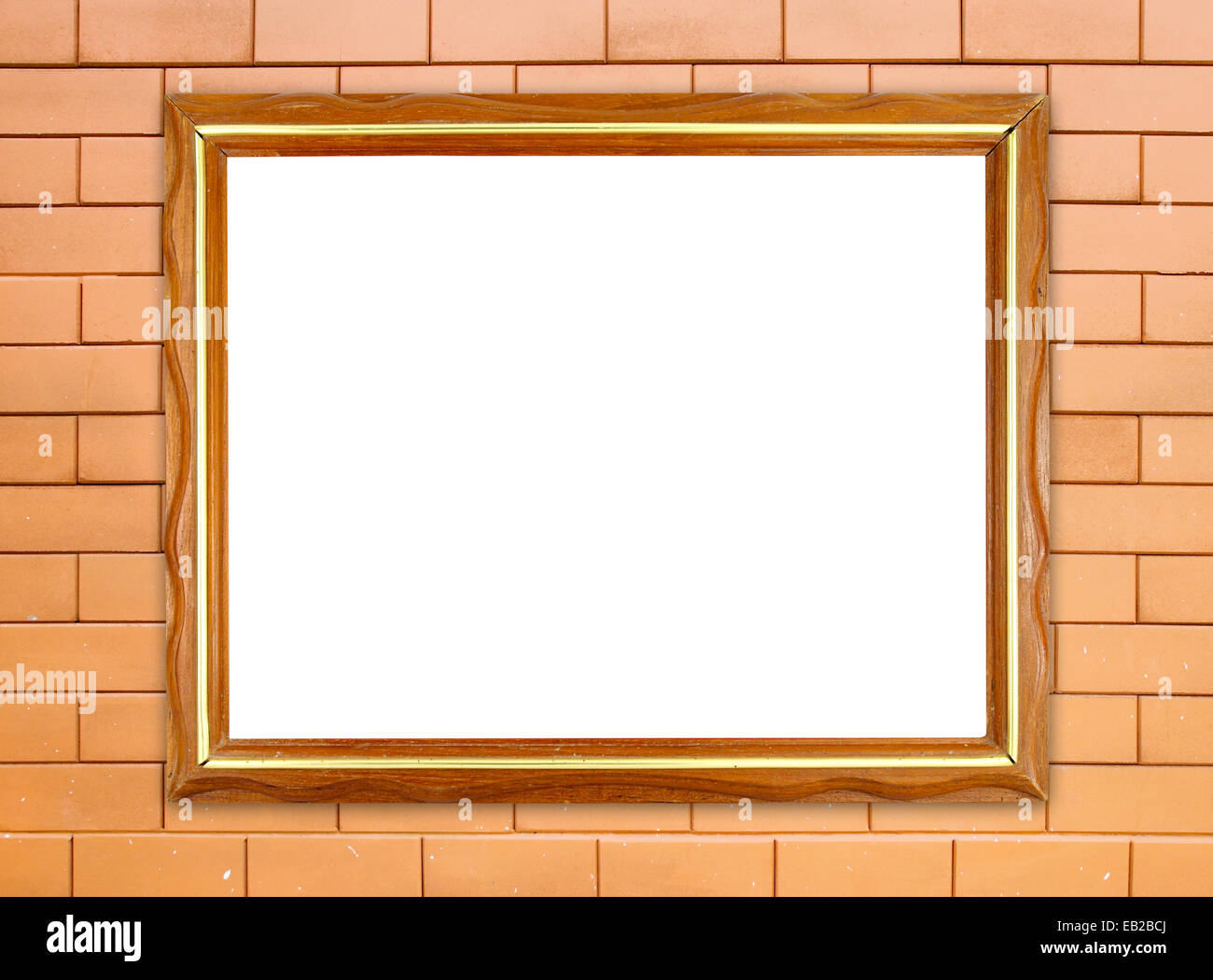 blank wood frame on brick stone wall background Stock Photo - Alamy