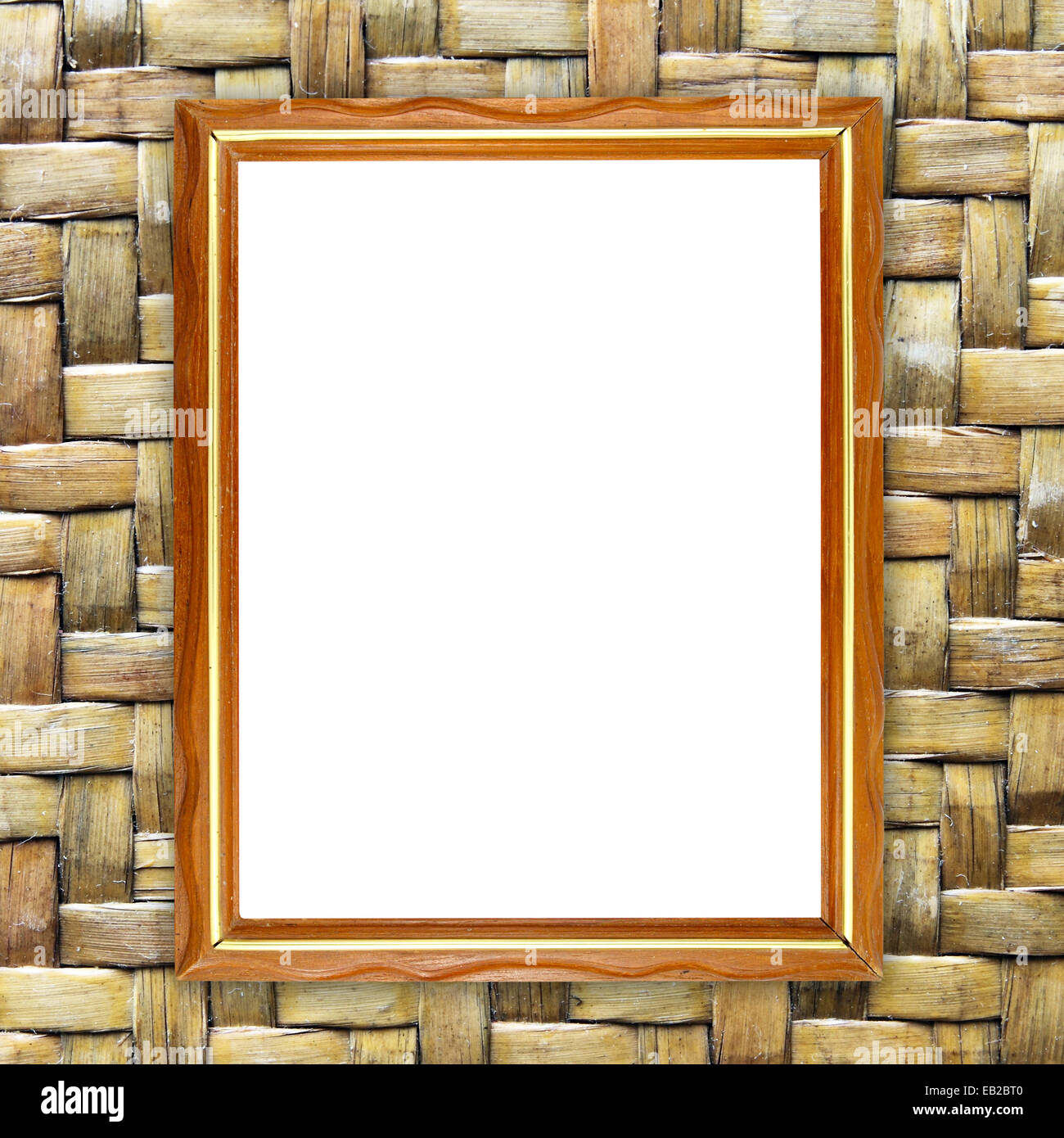 blank wood frame on bamboo wall background Stock Photo - Alamy