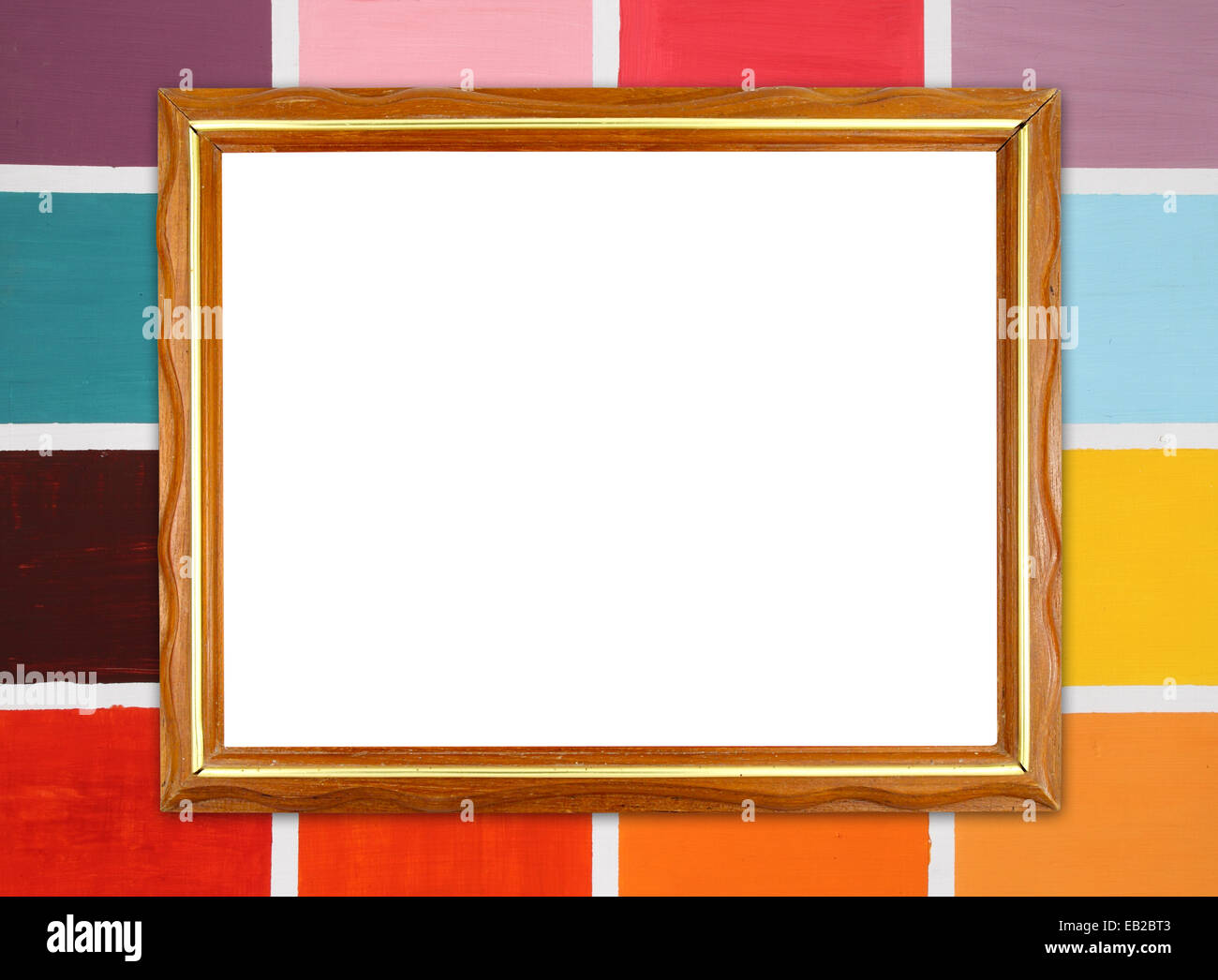 blank wood frame on colorful wood wall background Stock Photo - Alamy