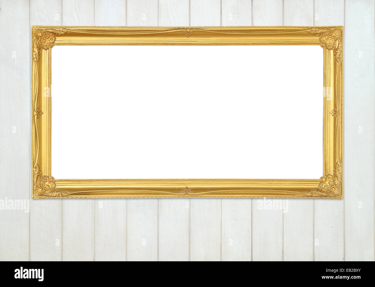 blank golden frame on wood wall background Stock Photo - Alamy