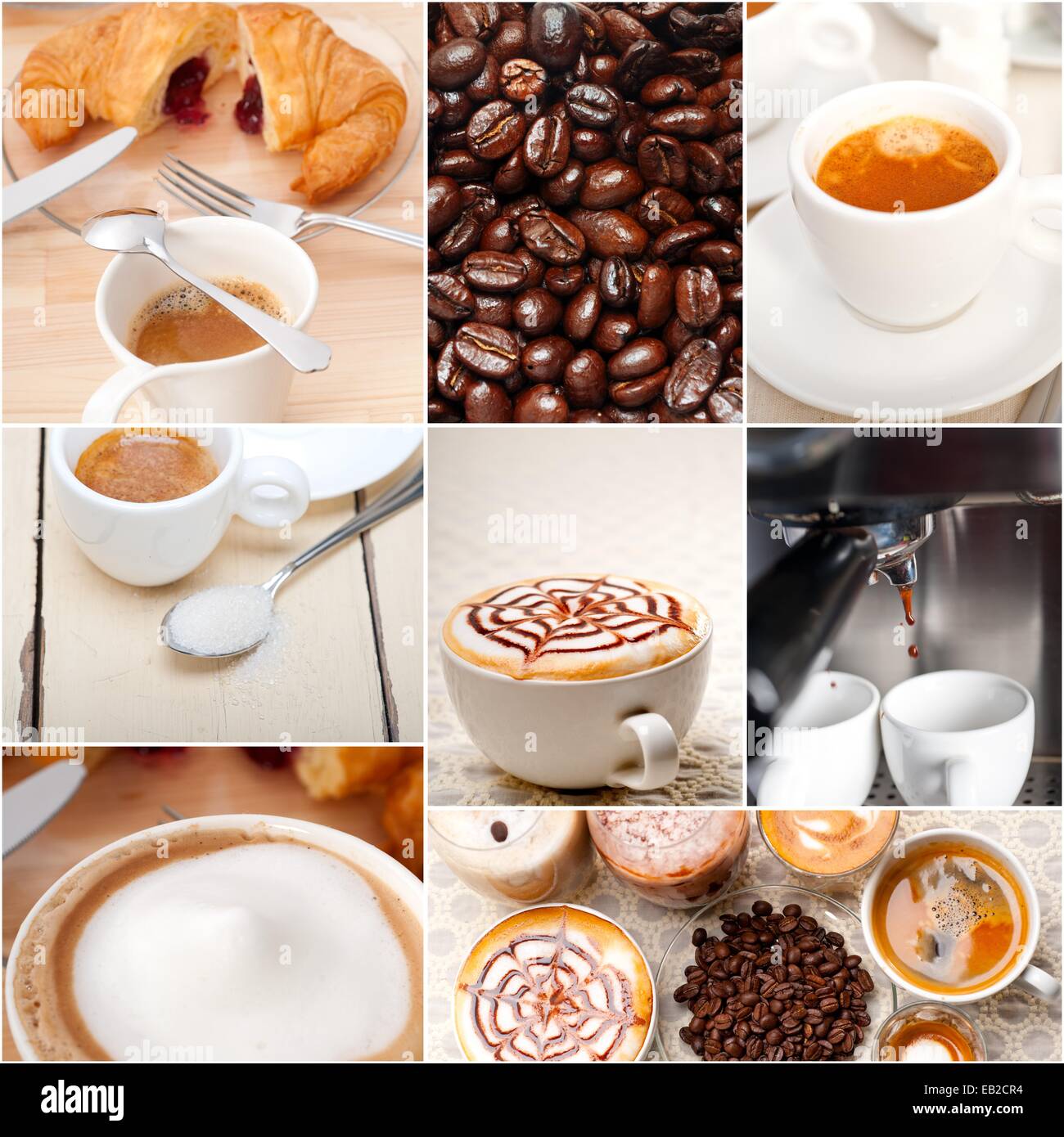 selection of different coffee type on collage composition nested white ...