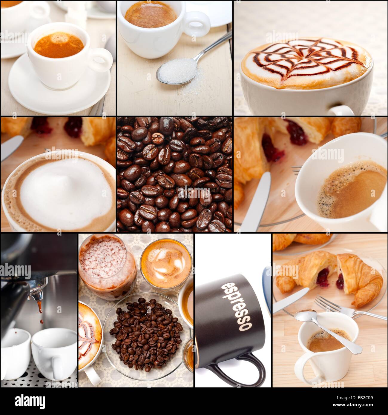selection of different coffee type on collage composition nested black ...