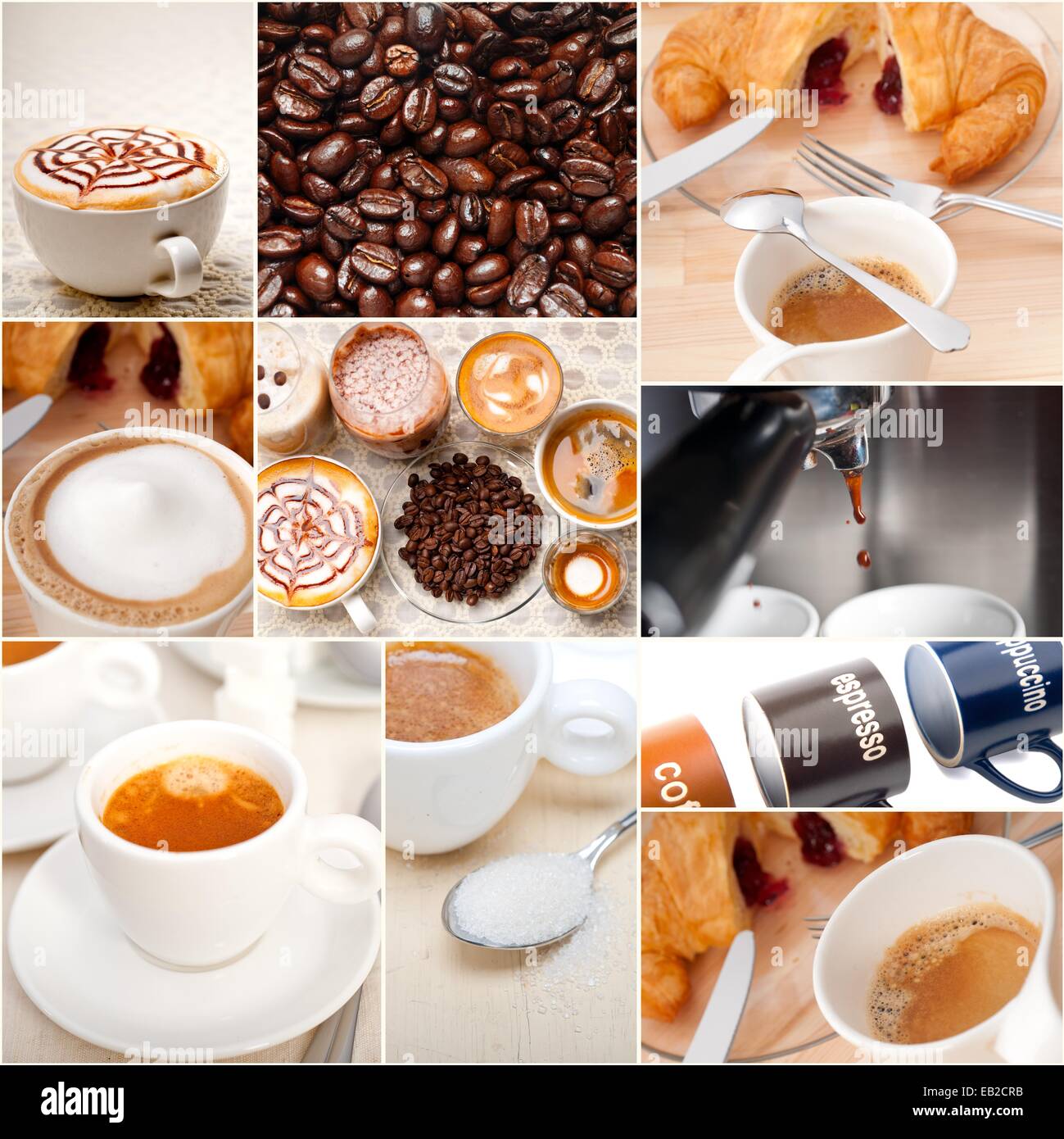 selection of different coffee type on collage composition nested white ...