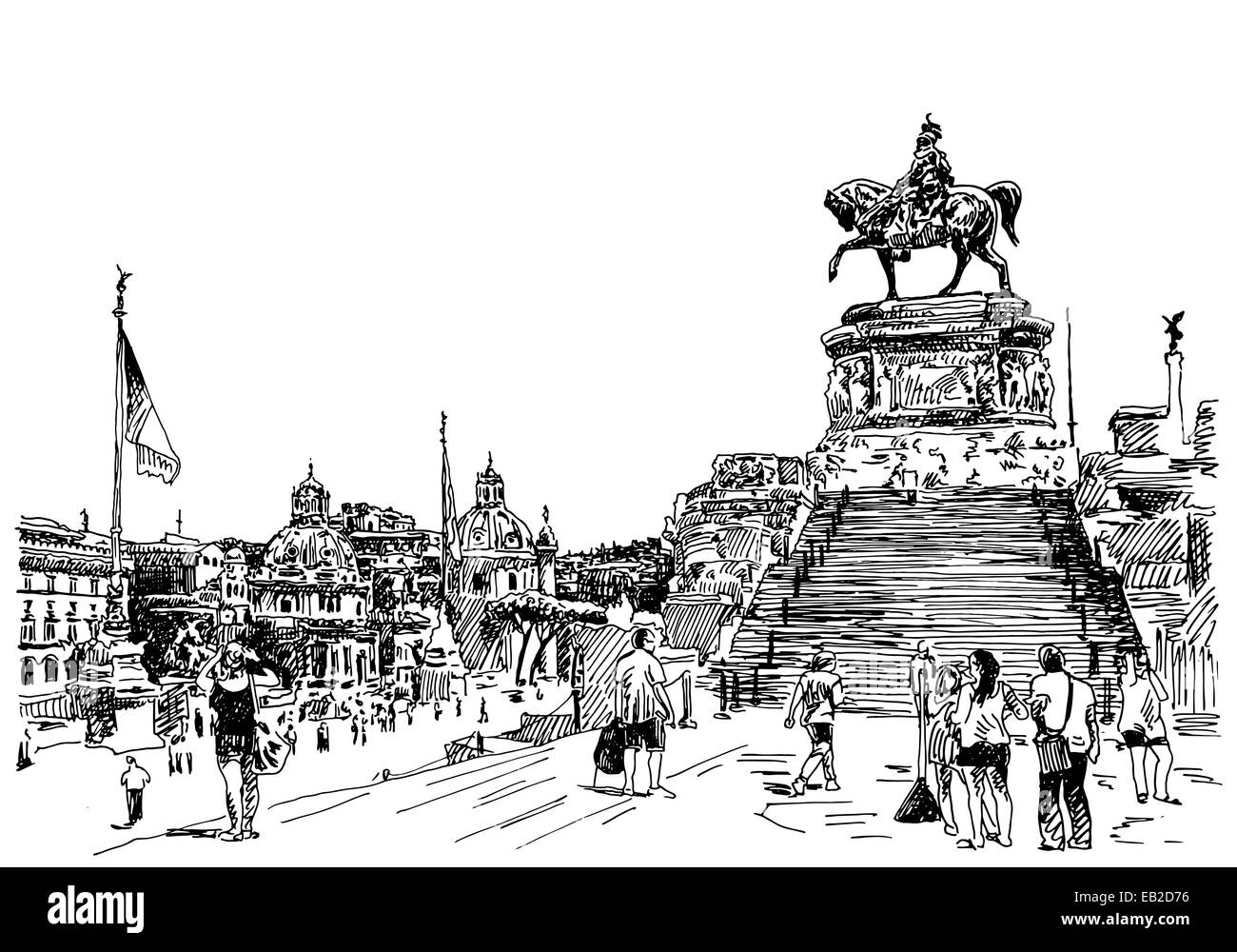 sketch hand drawing of Rome Italy famous cityscape Stock Photo - Alamy