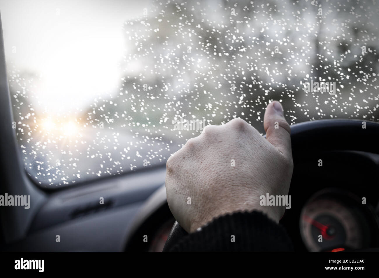 Poor visibility on the road in winter day Stock Photo - Alamy