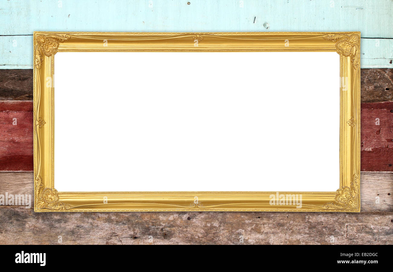 blank golden frame on wood wall background Stock Photo - Alamy
