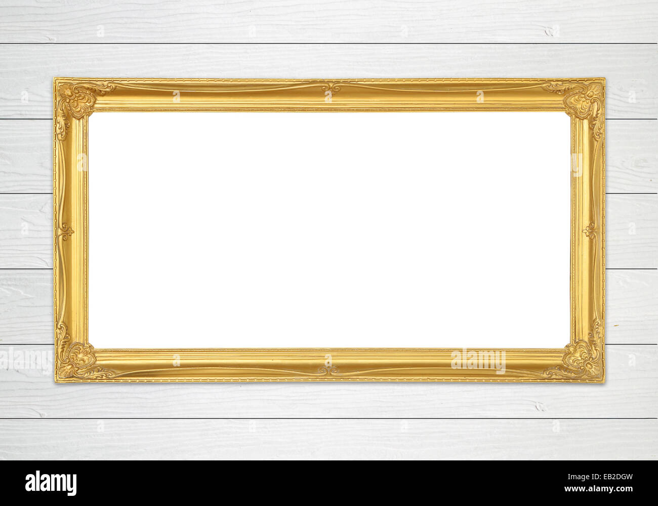 blank golden frame on wood wall background Stock Photo - Alamy