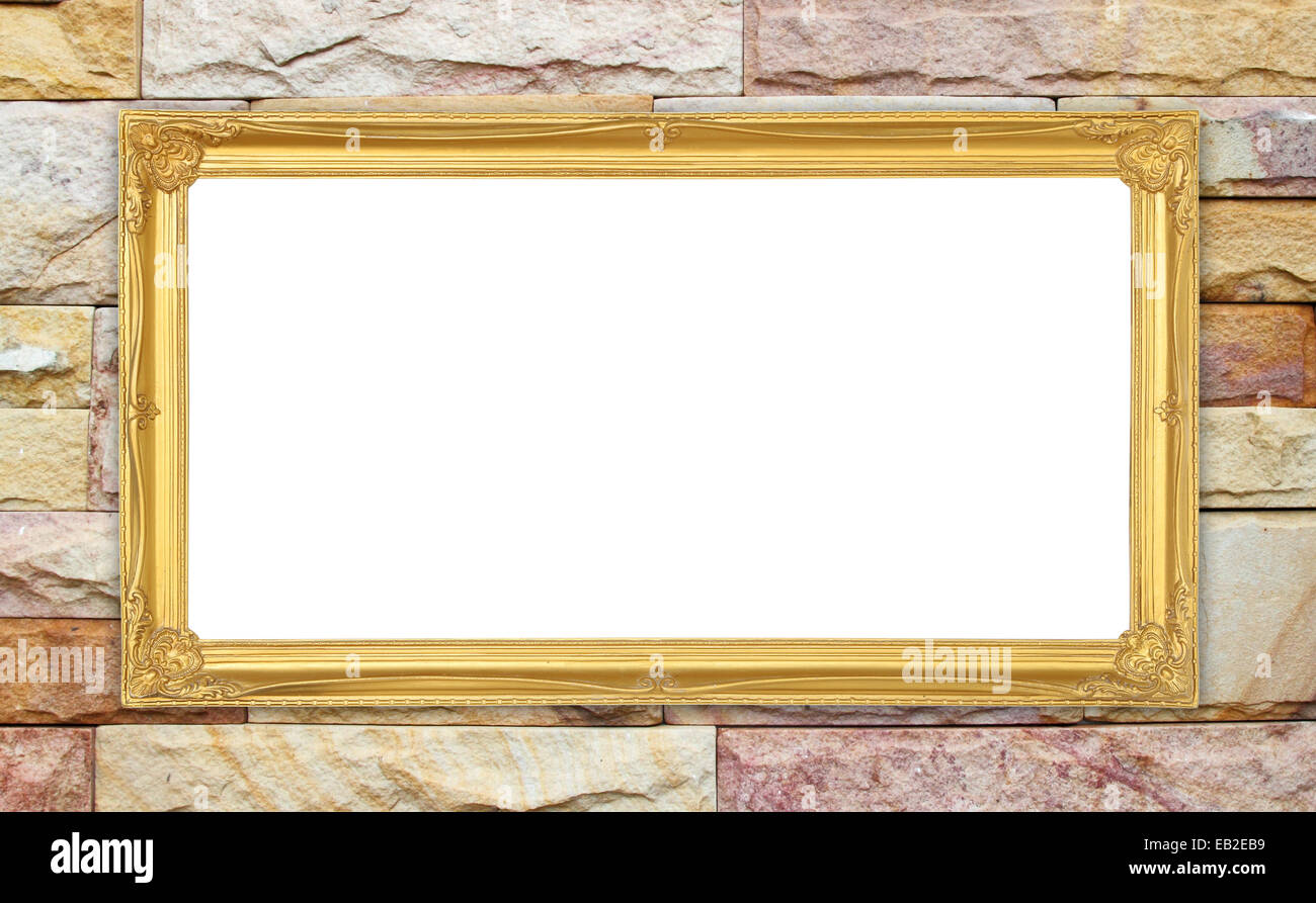 blank golden frame on brick stone wall background Stock Photo - Alamy