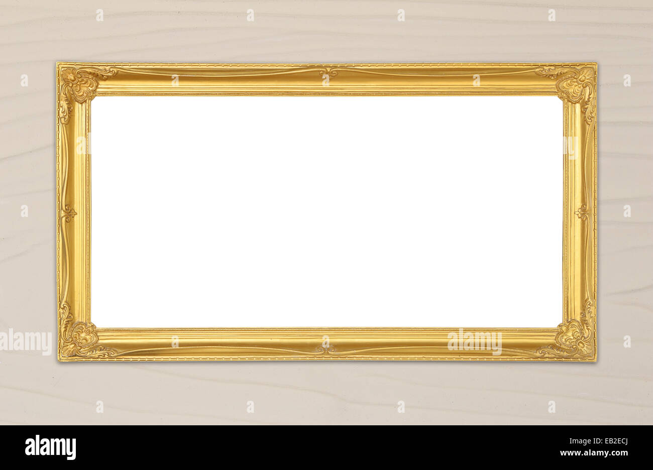 blank golden frame on wood wall background Stock Photo - Alamy