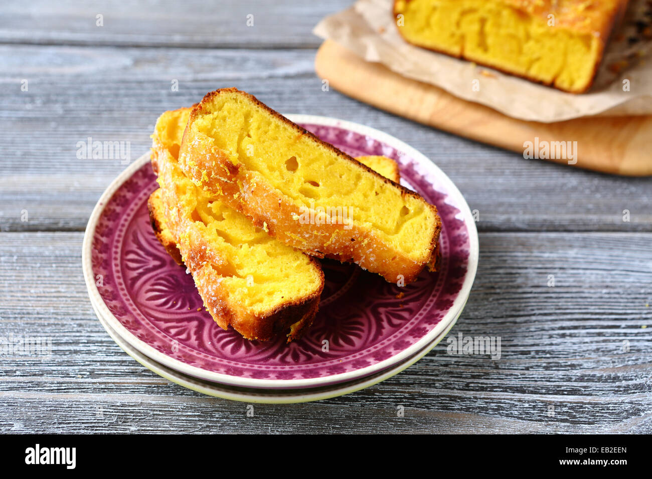 Tasty slices tea cake with lemon on a plate, tasty food Stock Photo - Alamy