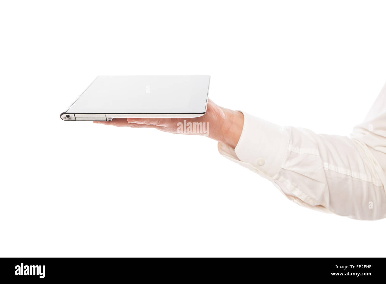 Isolated of male hand holding a touchpad pc - tablet Stock Photo - Alamy