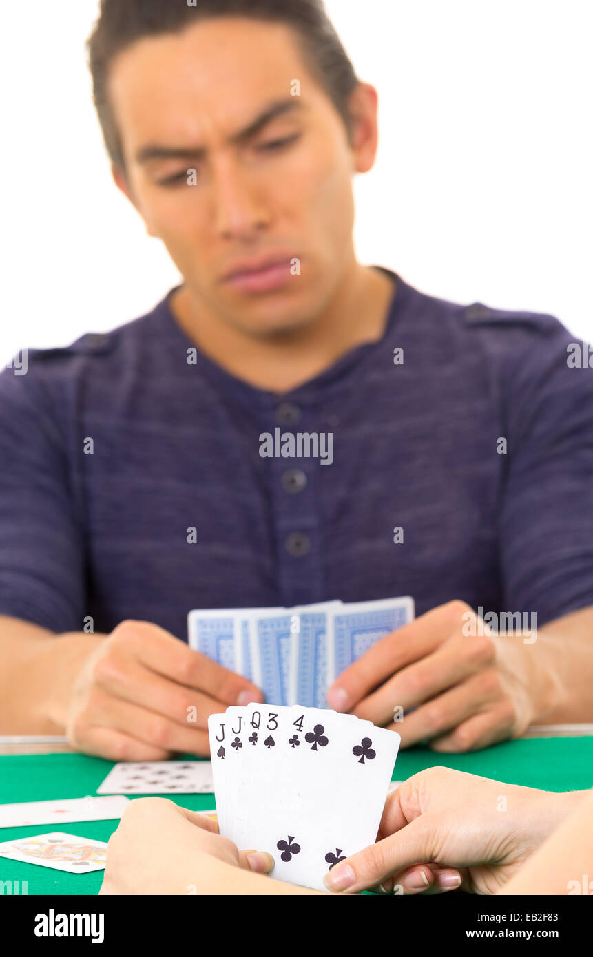 young man playing cards cuarenta traditional Ecuadorian game Stock ...