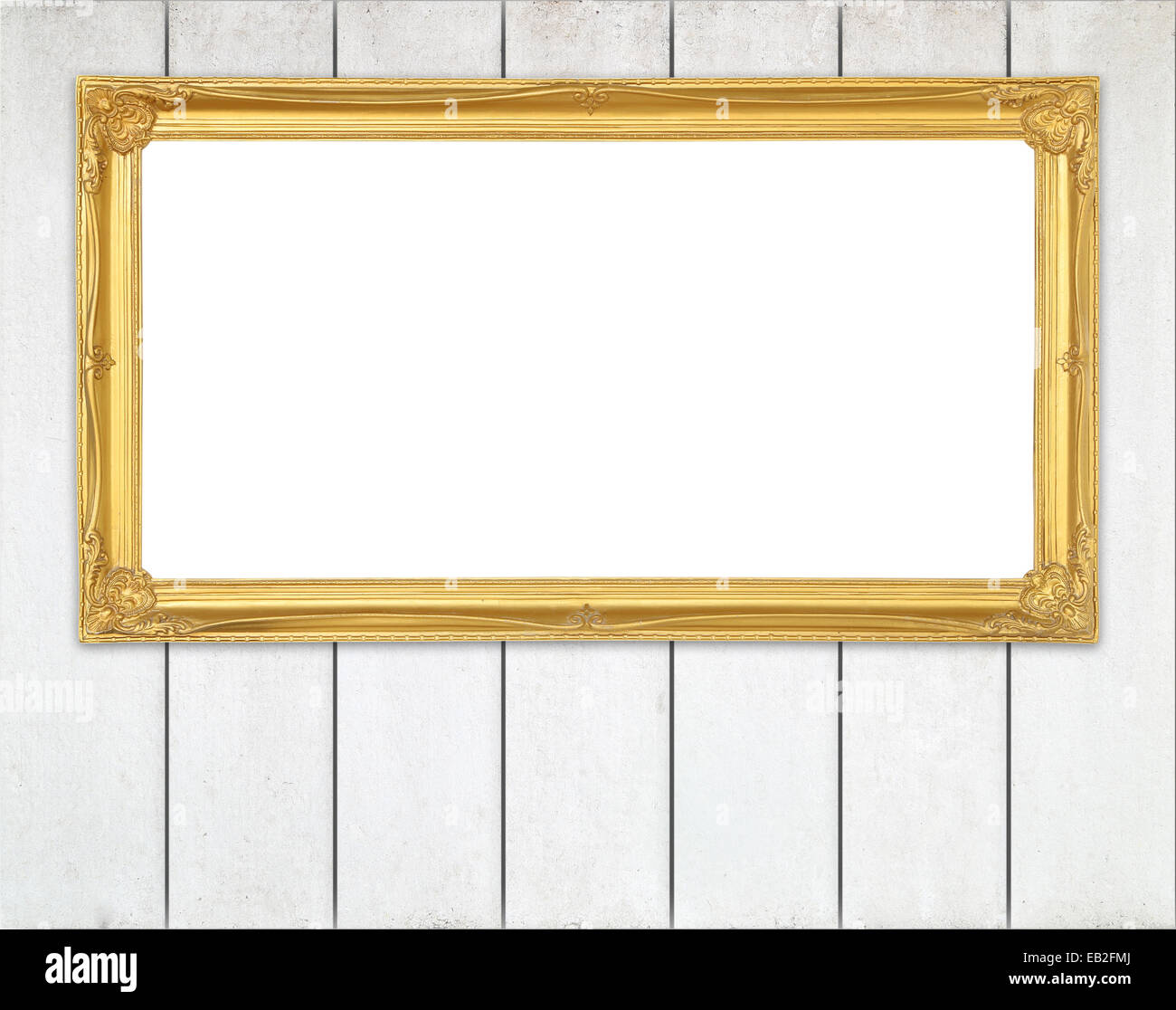 blank golden frame on wood wall background Stock Photo - Alamy