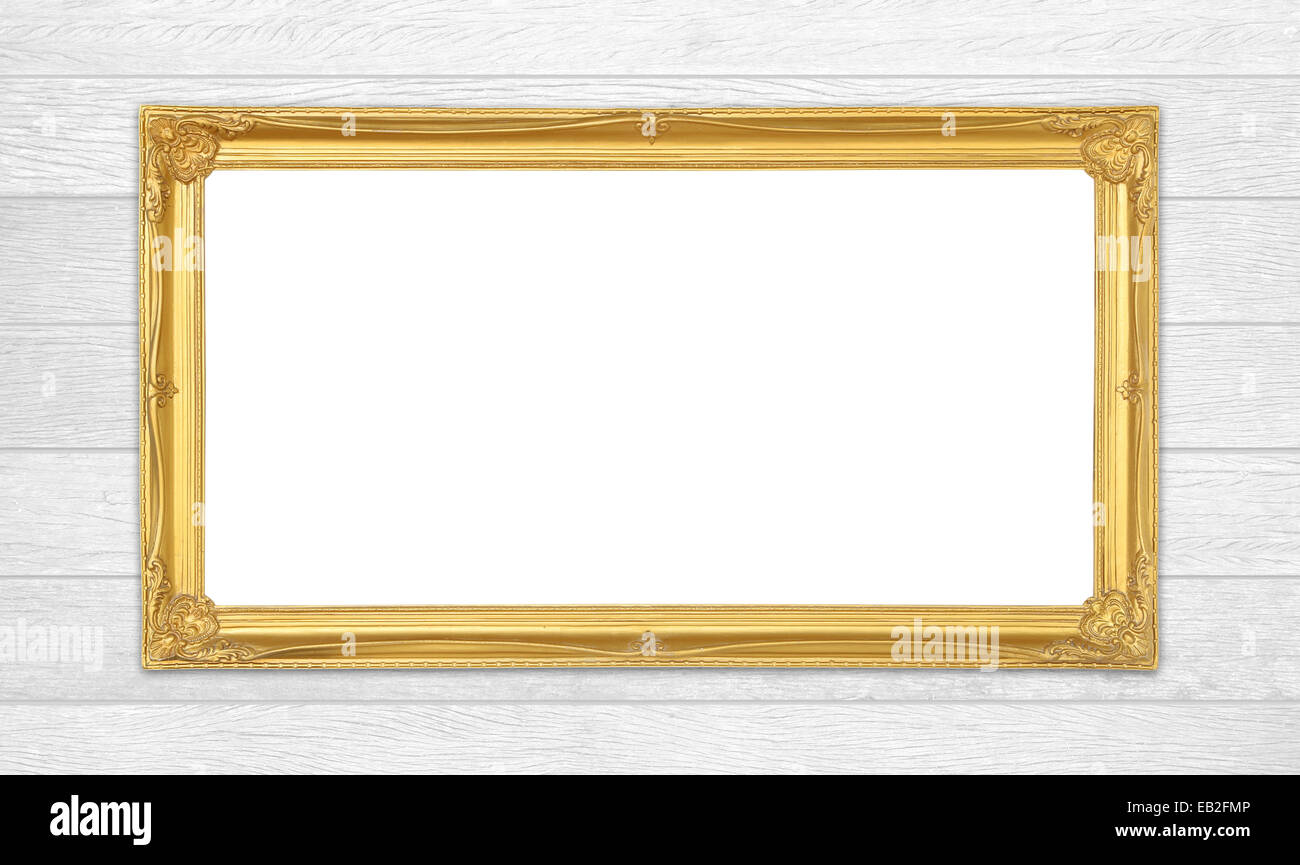 blank golden frame on wood wall background Stock Photo - Alamy