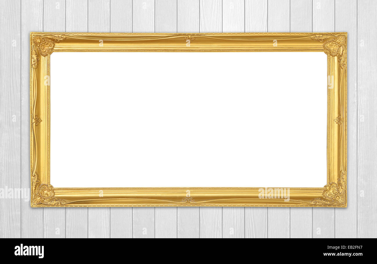 blank golden frame on wood wall background Stock Photo - Alamy