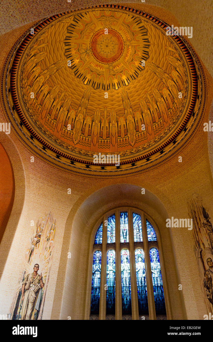 Mosaic and stained glass dome and windows in the Hall of Memory Stock ...