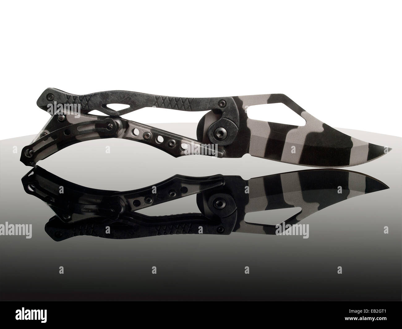 modern metal knife with reflection isolated on white background, studio ...