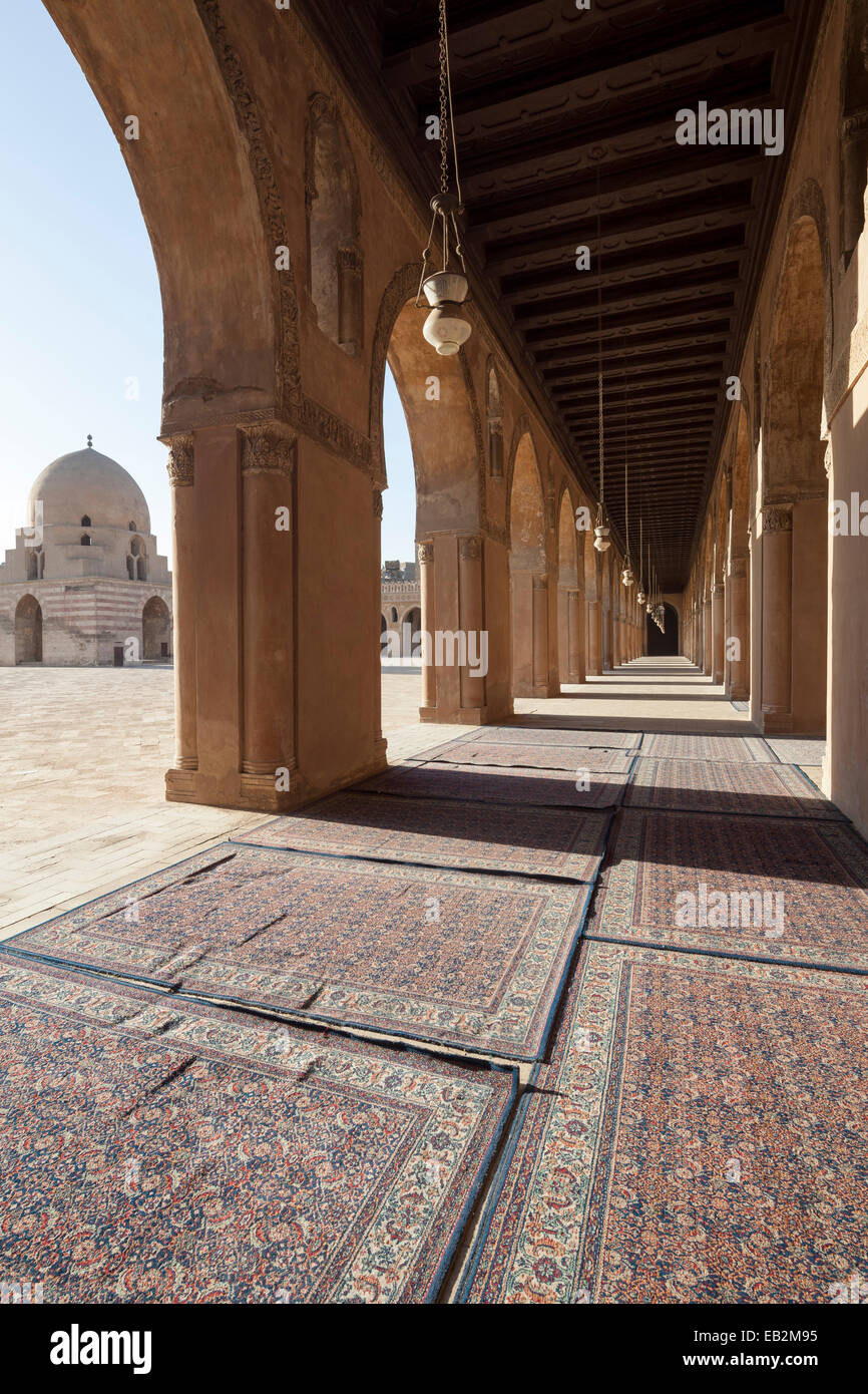 arcade and courtyad with ablutions dome, mosque of Ibn Tulun, Cairo ...