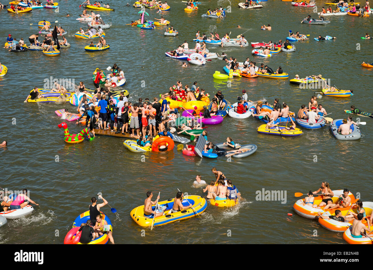 Nabada, a traditional water parade on the Danube River on Swear Monday ...