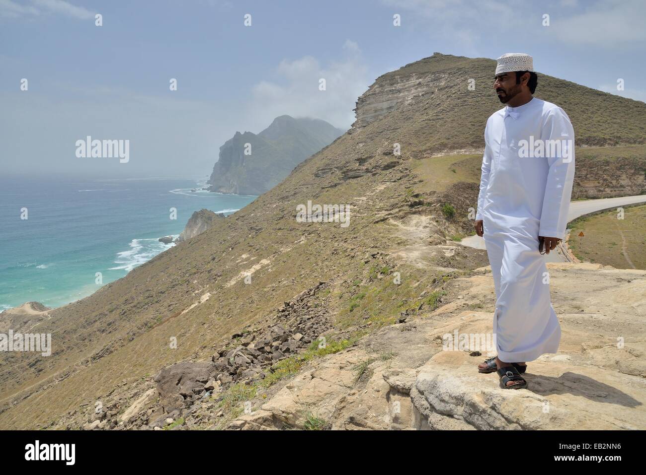 Local man wearing a white dishdash, near Mughsayl, Dhofar Region ...